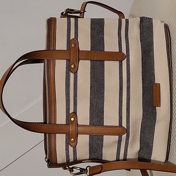 Fossil | Bags | Fossil Felicity Crossbody Satchel Neutral Stripe | Poshmark